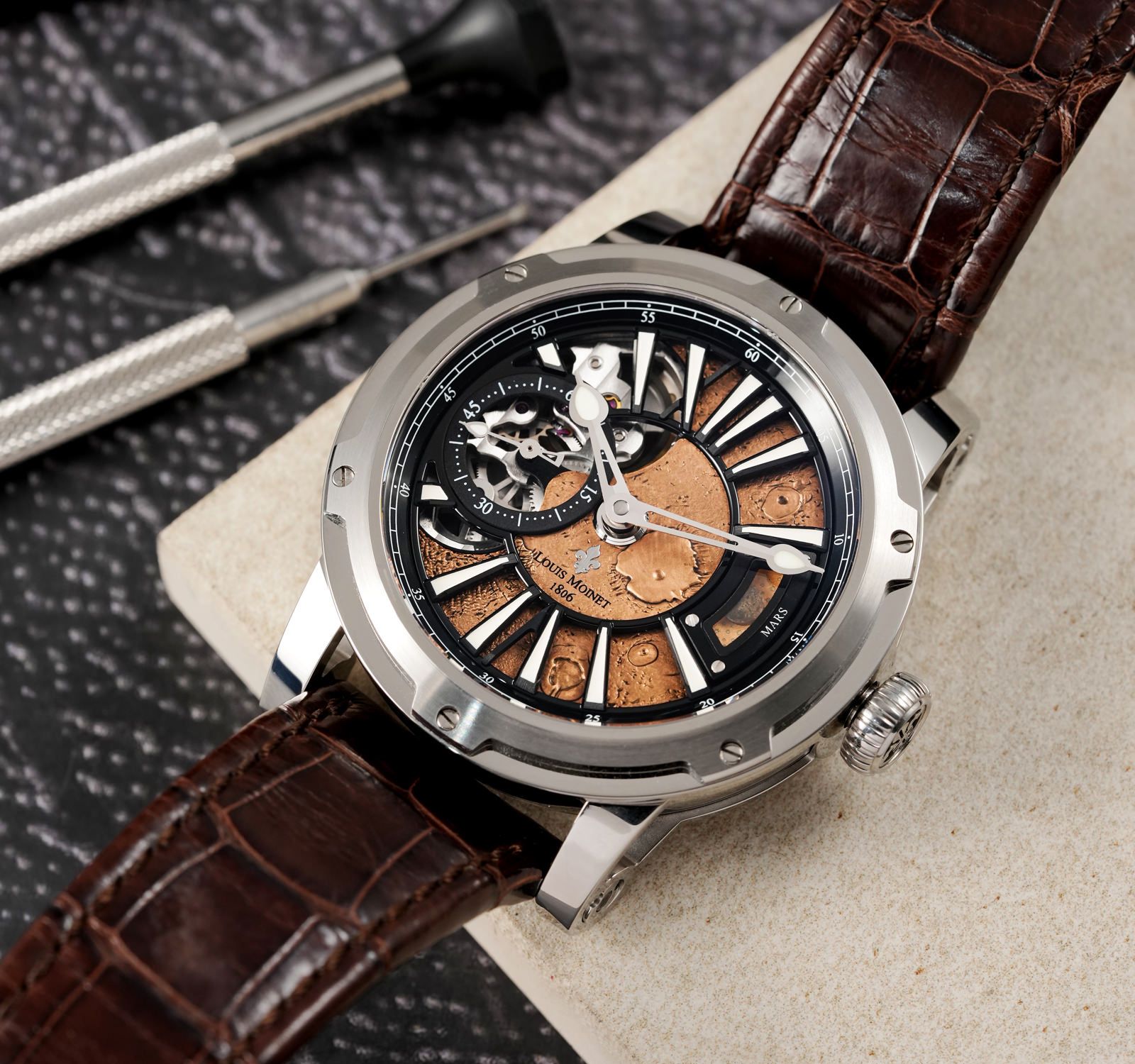 Pre-Owned Louis Moinet Cosmic Art Men Watch in Brown Colour Dial