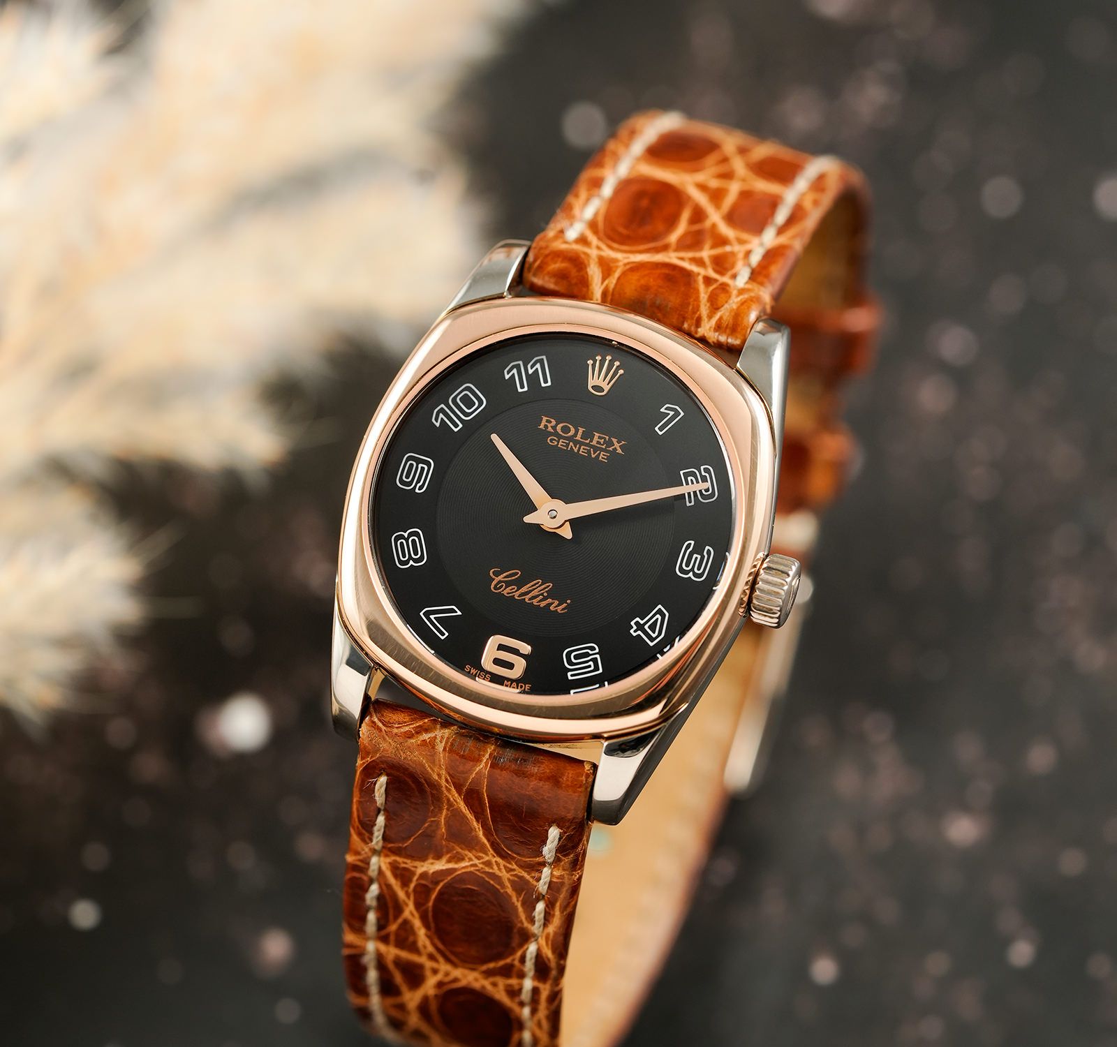 Pre-Owned Rolex Cellini Women Watch in Black Colour Dial