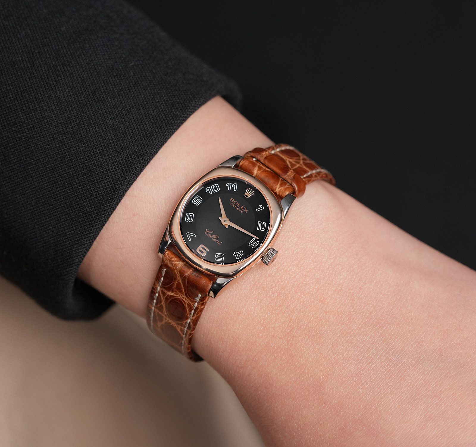 Pre-Owned Rolex Cellini Women Watch in Black Colour Dial